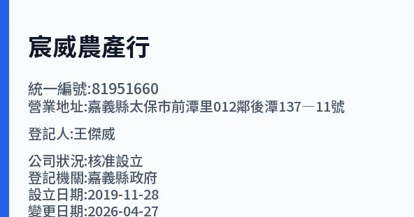 宸威農產行的照片-統編 81951660(嘉義縣) 公司登記資料與營業項目詳細圖表