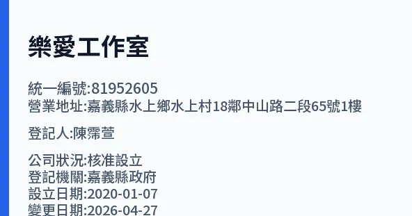 樂愛工作室的照片-統編 81952605(嘉義縣) 公司登記資料與營業項目詳細圖表