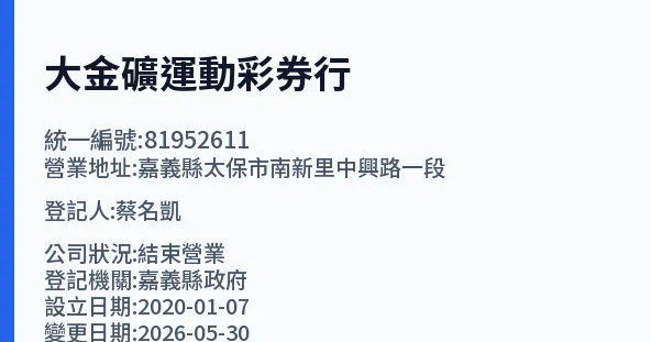 大金礦運動彩券行的照片-統編 81952611(嘉義縣) 公司登記資料與營業項目詳細圖表