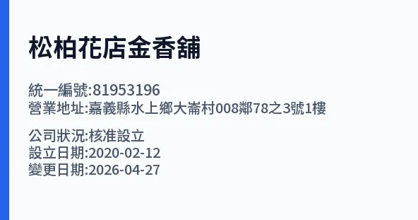 松柏花店金香舖的照片-統編 81953196(嘉義縣) 公司登記資料與營業項目詳細圖表