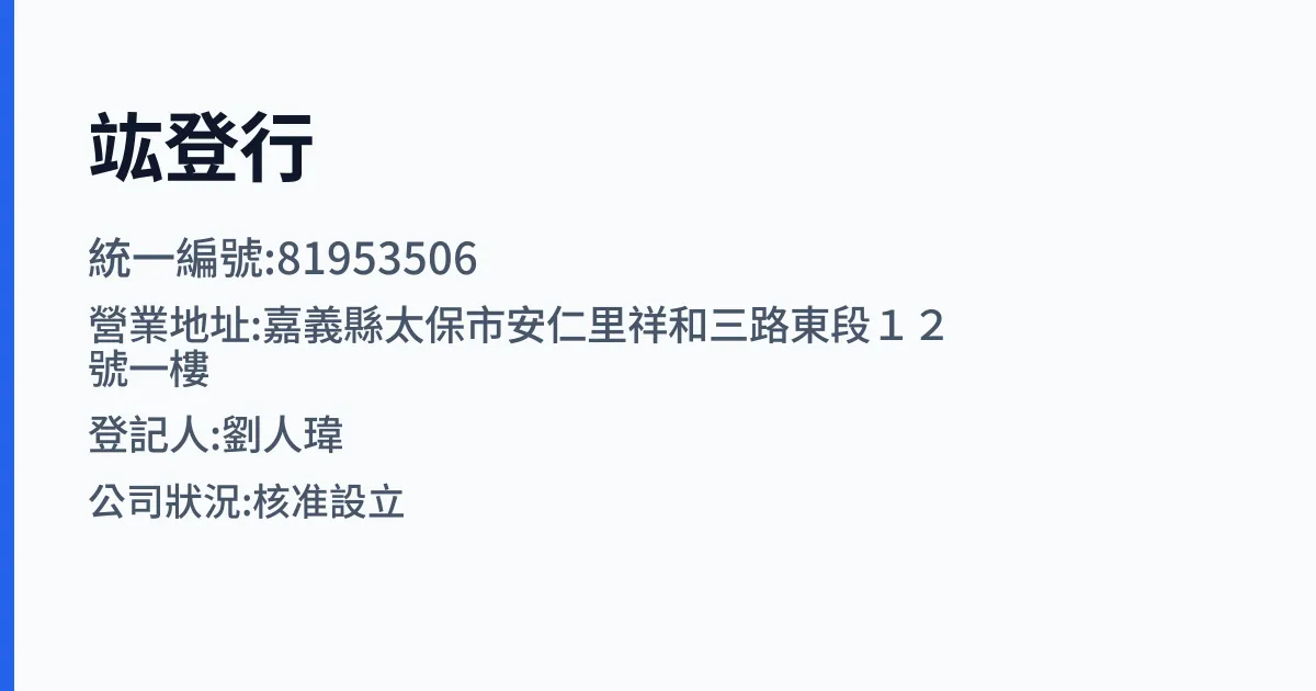 竑登行 - 統編 81953506(嘉義縣) 公司登記資料與營業項目詳細圖表