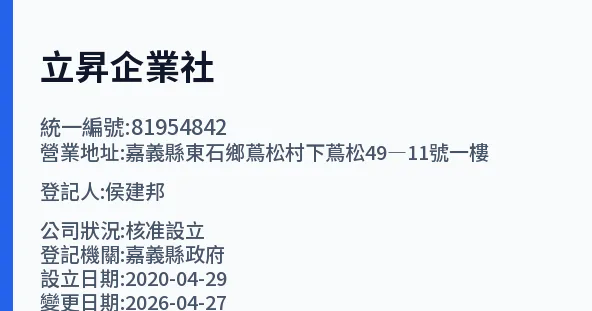 立昇企業社的照片-統編 81954842(嘉義縣) 公司登記資料與營業項目詳細圖表