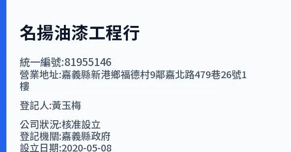 名揚油漆工程行的照片-統編 81955146(嘉義縣) 公司登記資料與營業項目詳細圖表