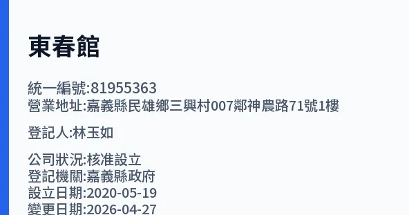 東春館的照片-統編 81955363(嘉義縣) 公司登記資料與營業項目詳細圖表