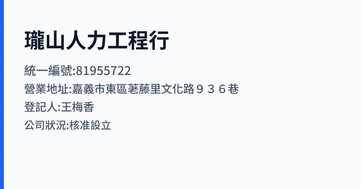 瓏山人力工程行 - 統編 81955722(嘉義市) 公司登記資料與營業項目詳細圖表