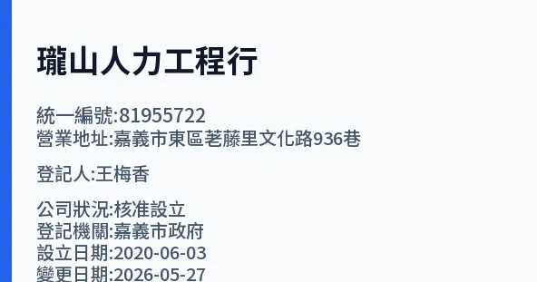 瓏山人力工程行的照片-統編 81955722(嘉義市) 公司登記資料與營業項目詳細圖表