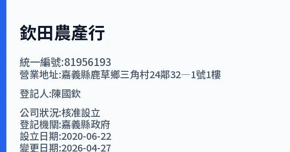 欽田農產行的照片-統編 81956193(嘉義縣) 公司登記資料與營業項目詳細圖表