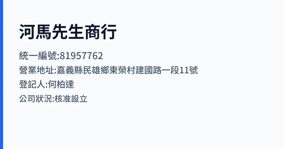 河馬先生商行 - 統編 81957762(嘉義縣) 公司登記資料與營業項目詳細圖表