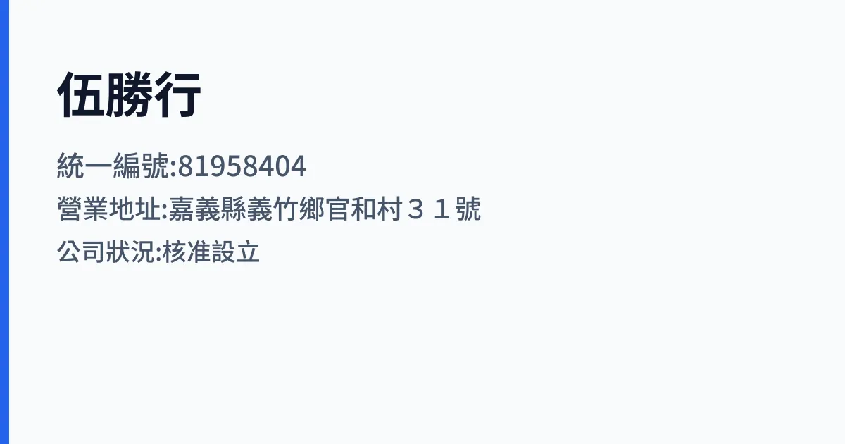 伍勝行 - 統編 81958404(嘉義縣) 公司登記資料與營業項目詳細圖表