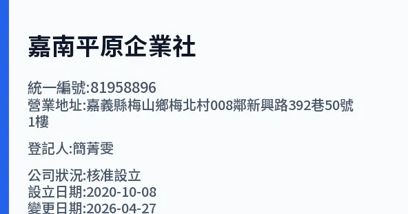 嘉南平原企業社的照片-統編 81958896(嘉義縣) 公司登記資料與營業項目詳細圖表