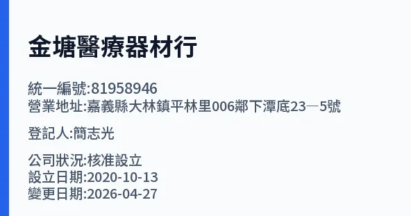 金塘醫療器材行的照片-統編 81958946(嘉義縣) 公司登記資料與營業項目詳細圖表