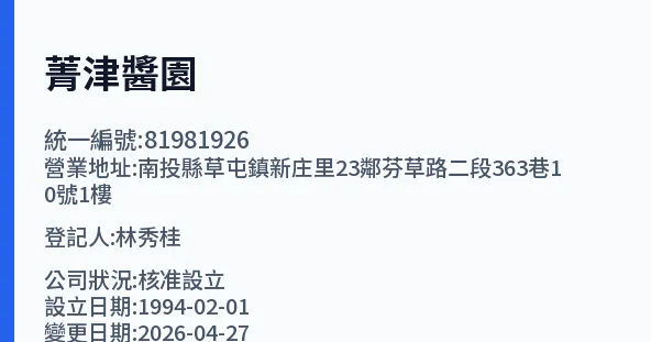 菁津醬園的照片-統編 81981926(南投縣) 公司登記資料與營業項目詳細圖表