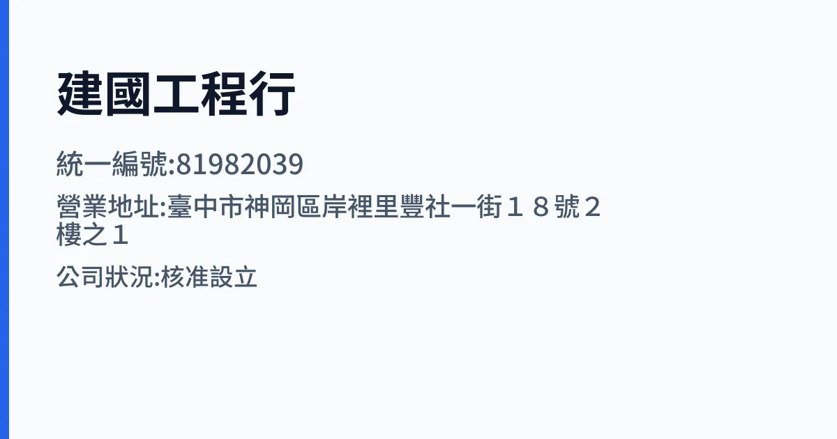 建國工程行 - 統編 81982039(臺中市) 公司登記資料與營業項目詳細圖表