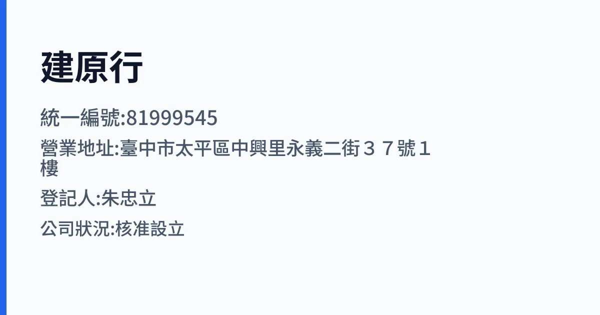 建原行 - 統編 81999545(臺中市) 公司登記資料與營業項目詳細圖表