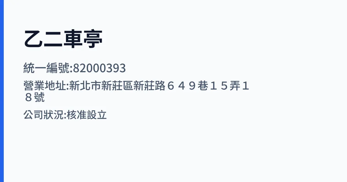 乙二車亭 - 統編 82000393(新北市) 公司登記資料與營業項目詳細圖表