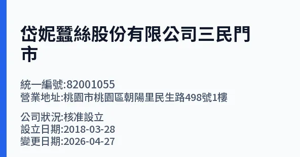 岱妮蠶絲股份有限公司三民門市的照片-統編 82001055(桃園市) 公司登記資料與營業項目詳細圖表