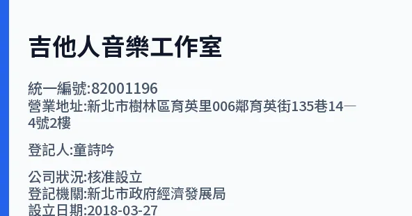 吉他人音樂工作室的照片-統編 82001196(新北市) 公司登記資料與營業項目詳細圖表