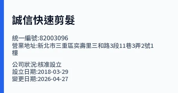 誠信快速剪髮的照片-統編 82003096(新北市) 公司登記資料與營業項目詳細圖表