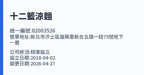 十二籃涼麵的照片-統編 82003526(新北市) 公司登記資料與營業項目詳細圖表