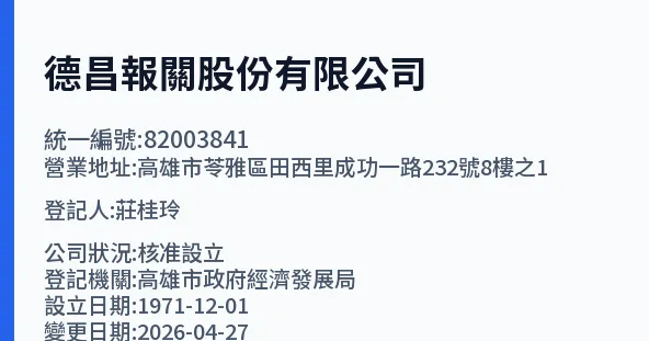 德昌報關股份有限公司的照片-統編 82003841(高雄市) 公司登記資料與營業項目詳細圖表