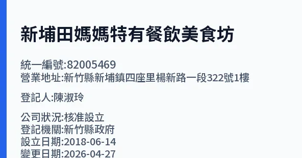 新埔田媽媽特有餐飲美食坊的照片-統編 82005469(新竹縣) 公司登記資料與營業項目詳細圖表