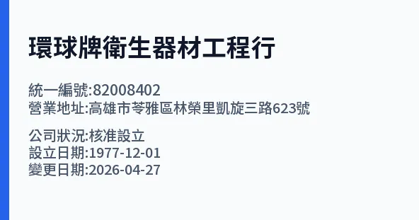 環球牌衛生器材工程行的照片-統編 82008402(高雄市) 公司登記資料與營業項目詳細圖表