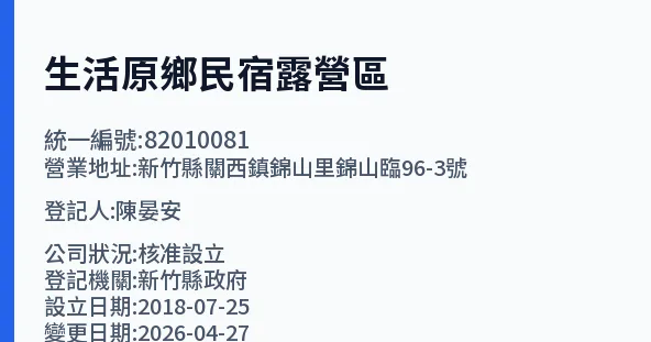 生活原鄉民宿露營區的照片-統編 82010081(新竹縣) 公司登記資料與營業項目詳細圖表