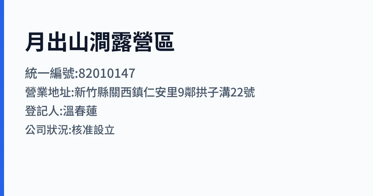 月出山澗露營區 - 統編 82010147（新竹縣） 公司登記資料與營業項目詳細圖表