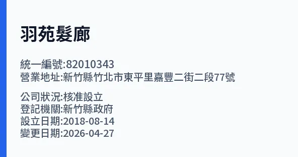 羽苑髮廊的照片-統編 82010343(新竹縣) 公司登記資料與營業項目詳細圖表