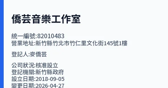 僑芸音樂工作室的照片-統編 82010483(新竹縣) 公司登記資料與營業項目詳細圖表
