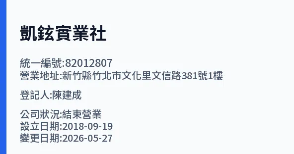 凱鉉實業社的照片-統編 82012807(新竹縣) 公司登記資料與營業項目詳細圖表