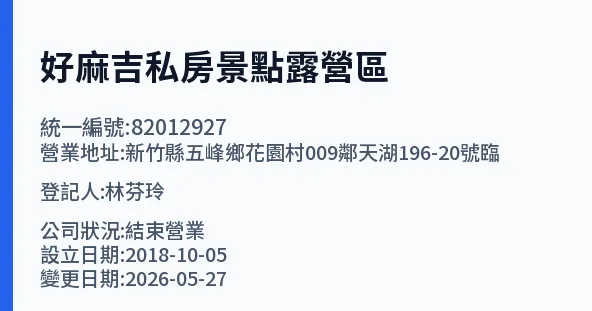 好麻吉私房景點露營區的照片-統編 82012927(新竹縣) 公司登記資料與營業項目詳細圖表