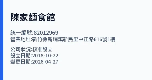 陳家麵食館的照片-統編 82012969(新竹縣) 公司登記資料與營業項目詳細圖表