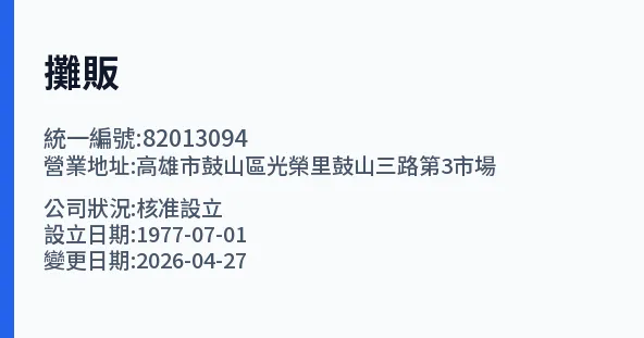 攤販的照片-統編 82013094(高雄市) 公司登記資料與營業項目詳細圖表