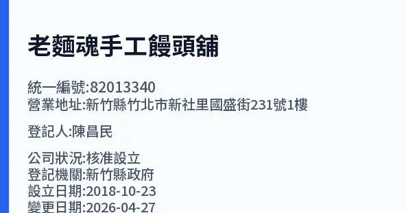 老麵魂手工饅頭舖的照片-統編 82013340(新竹縣) 公司登記資料與營業項目詳細圖表