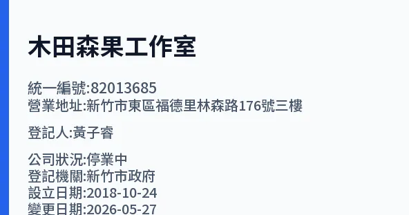 木田森果工作室的照片-統編 82013685(新竹市) 公司登記資料與營業項目詳細圖表