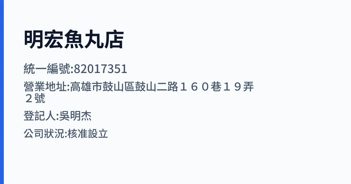 明宏魚丸店 - 統編 82017351(高雄市) 公司登記資料與營業項目詳細圖表