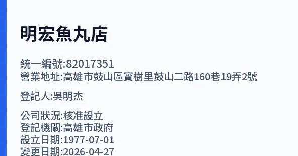 明宏魚丸店的照片-統編 82017351(高雄市) 公司登記資料與營業項目詳細圖表