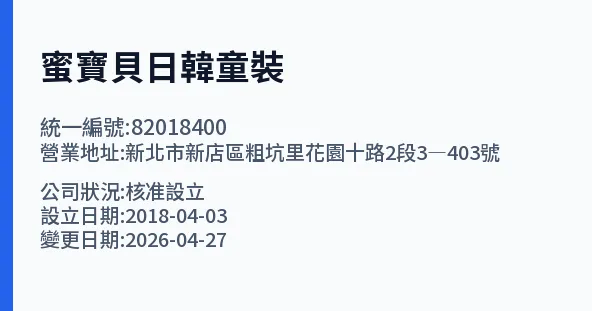 蜜寶貝日韓童裝的照片-統編 82018400(新北市) 公司登記資料與營業項目詳細圖表