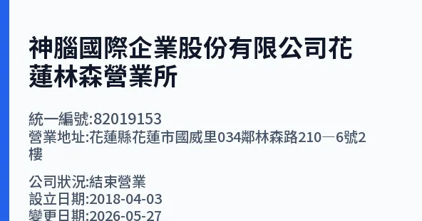 神腦國際企業股份有限公司花蓮林森營業所的照片-統編 82019153(花蓮縣) 公司登記資料與營業項目詳細圖表