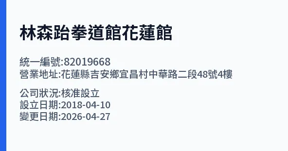 林森跆拳道館花蓮館的照片-統編 82019668(花蓮縣) 公司登記資料與營業項目詳細圖表