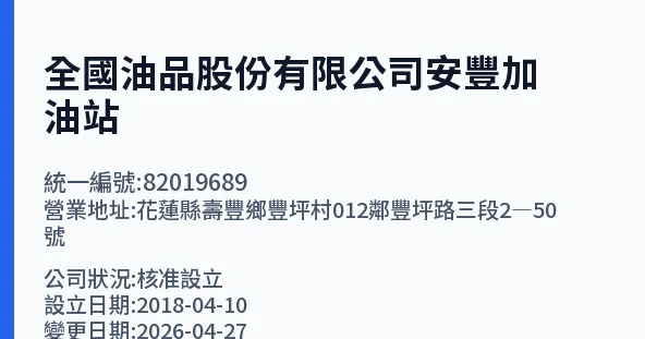 全國油品股份有限公司安豐加油站的照片-統編 82019689(花蓮縣) 公司登記資料與營業項目詳細圖表