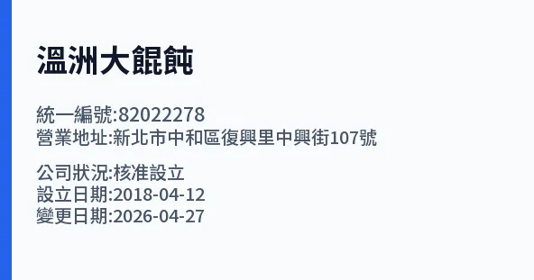 溫洲大餛飩的照片-統編 82022278(新北市) 公司登記資料與營業項目詳細圖表
