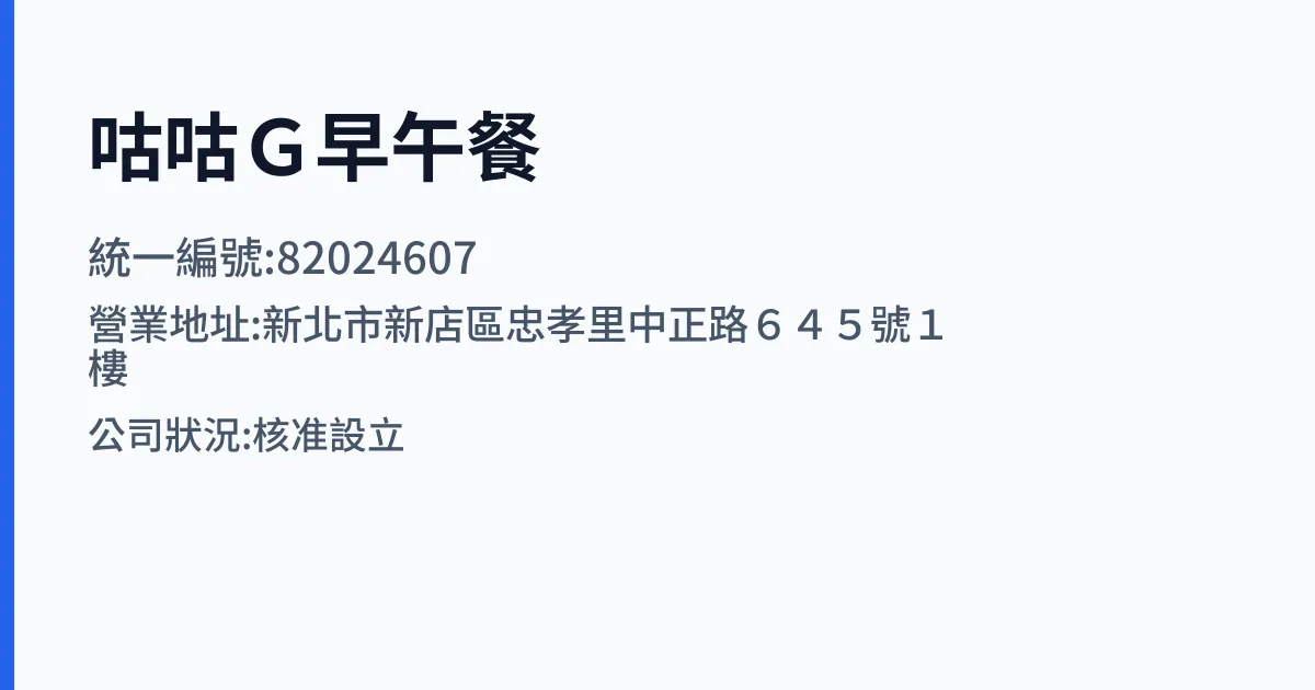 咕咕Ｇ早午餐 - 統編 82024607(新北市) 公司登記資料與營業項目詳細圖表