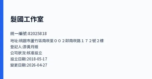 髮國工作室的照片-統編 82025818(桃園市) 公司登記資料與營業項目詳細圖表