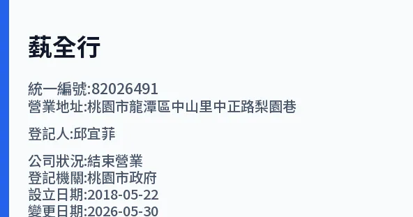 蓺全行的照片-統編 82026491(桃園市) 公司登記資料與營業項目詳細圖表