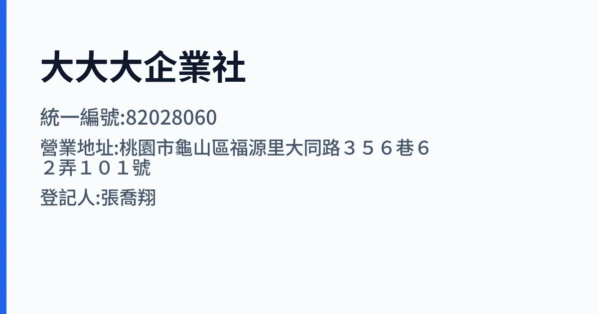 大大大企業社 - 統編 82028060(桃園市) 公司登記資料與營業項目詳細圖表