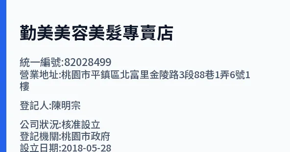 勤美美容美髮專賣店的照片-統編 82028499(桃園市) 公司登記資料與營業項目詳細圖表