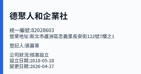 德聚人和企業社的照片-統編 82028603(新北市) 公司登記資料與營業項目詳細圖表