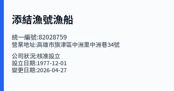 添結漁號漁船的照片-統編 82028759(高雄市) 公司登記資料與營業項目詳細圖表